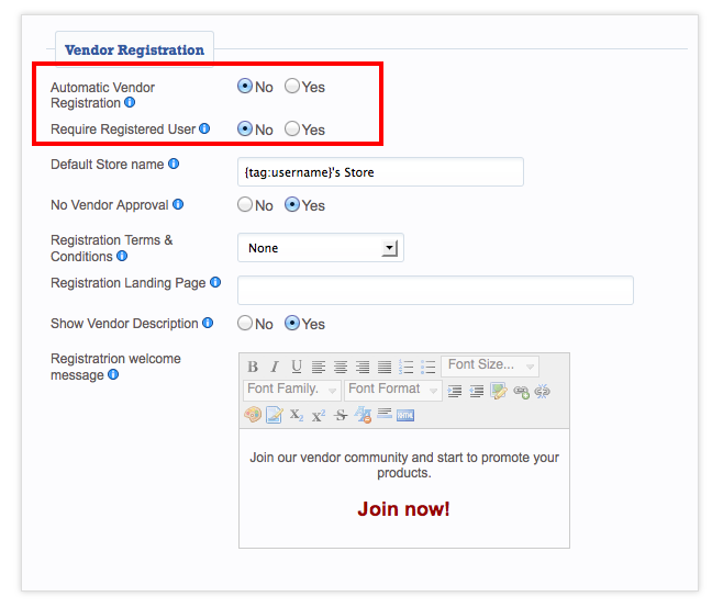 Vendor Registration Setup - Joobi